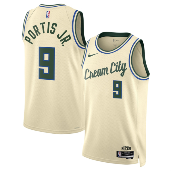 Men’s Milwaukee Bucks #9 Bobby Portis Cream 2025-26 City Edition ...